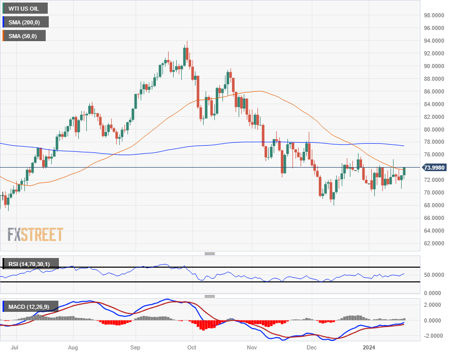 El petróleo crudo sube el jueves, el WTI alcanza el nivel 74$ por el temor a los Houthi y la ...